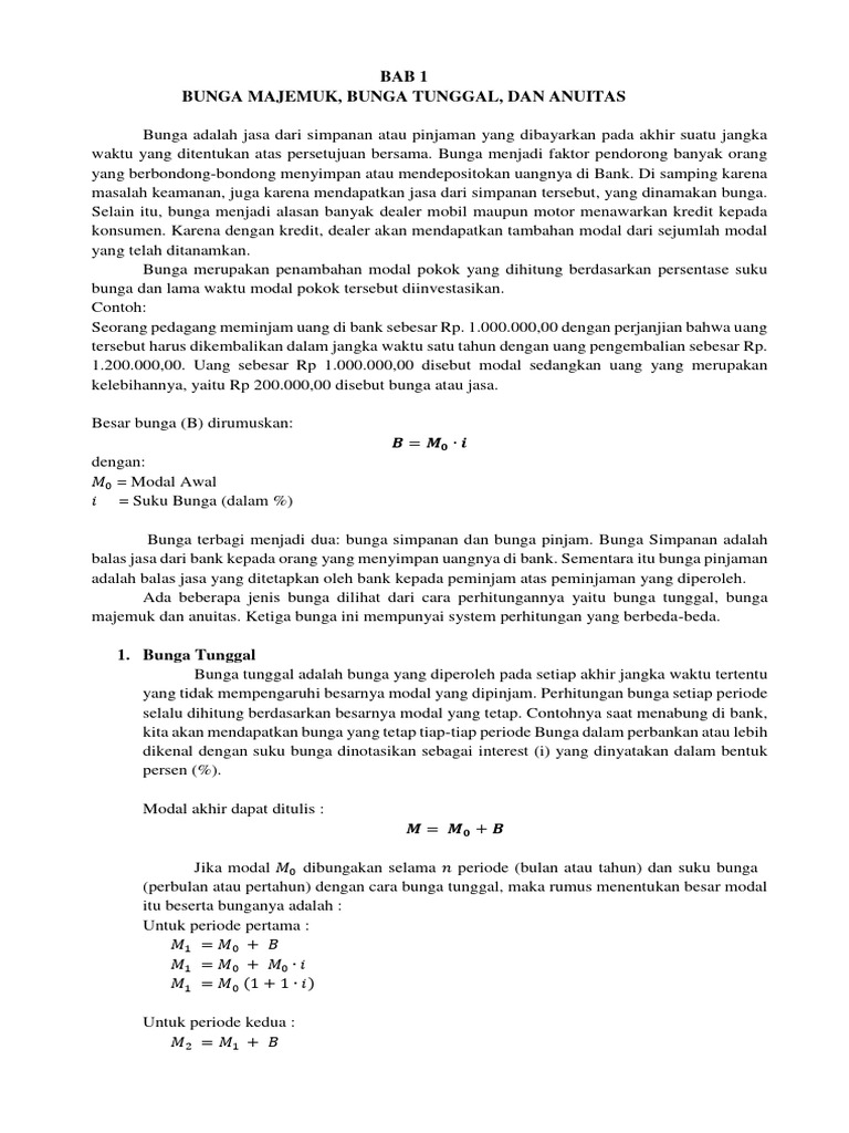 BAB 1 Bunga Tunggal, Bunga Majemuk Dan Anuitas SMK Kelas 11 | PDF | Bisnis | Metode & Bahan Ajar