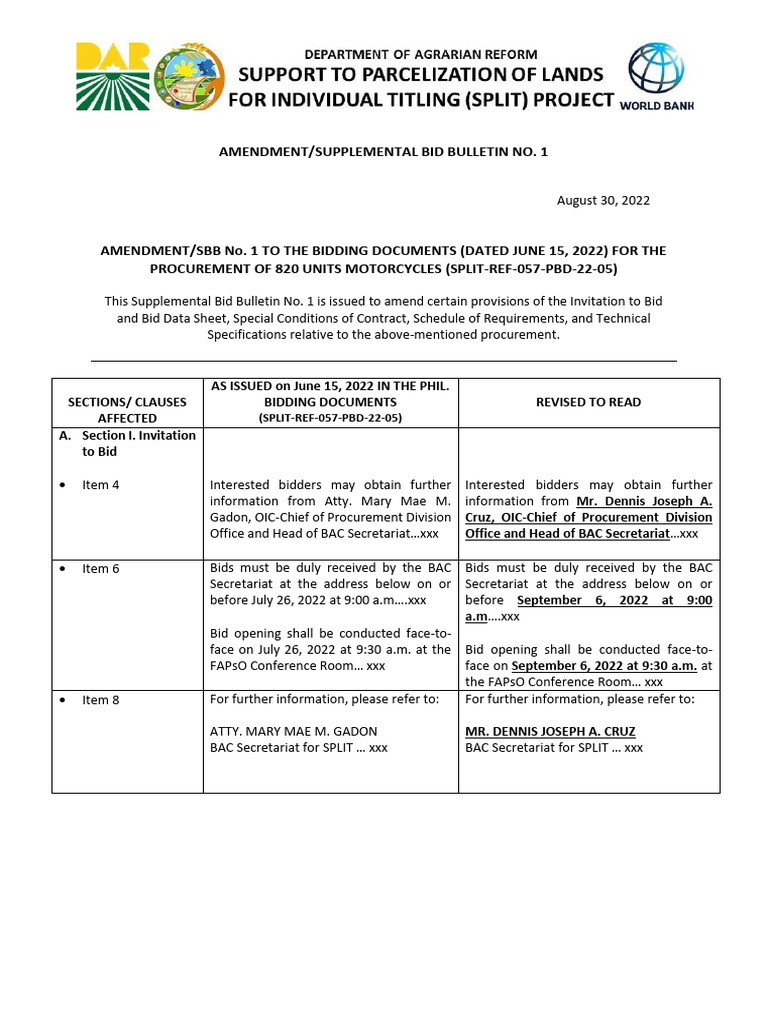 SAMPLE ITB-amendment | PDF | Specification (Technical Standard) | Vehicles