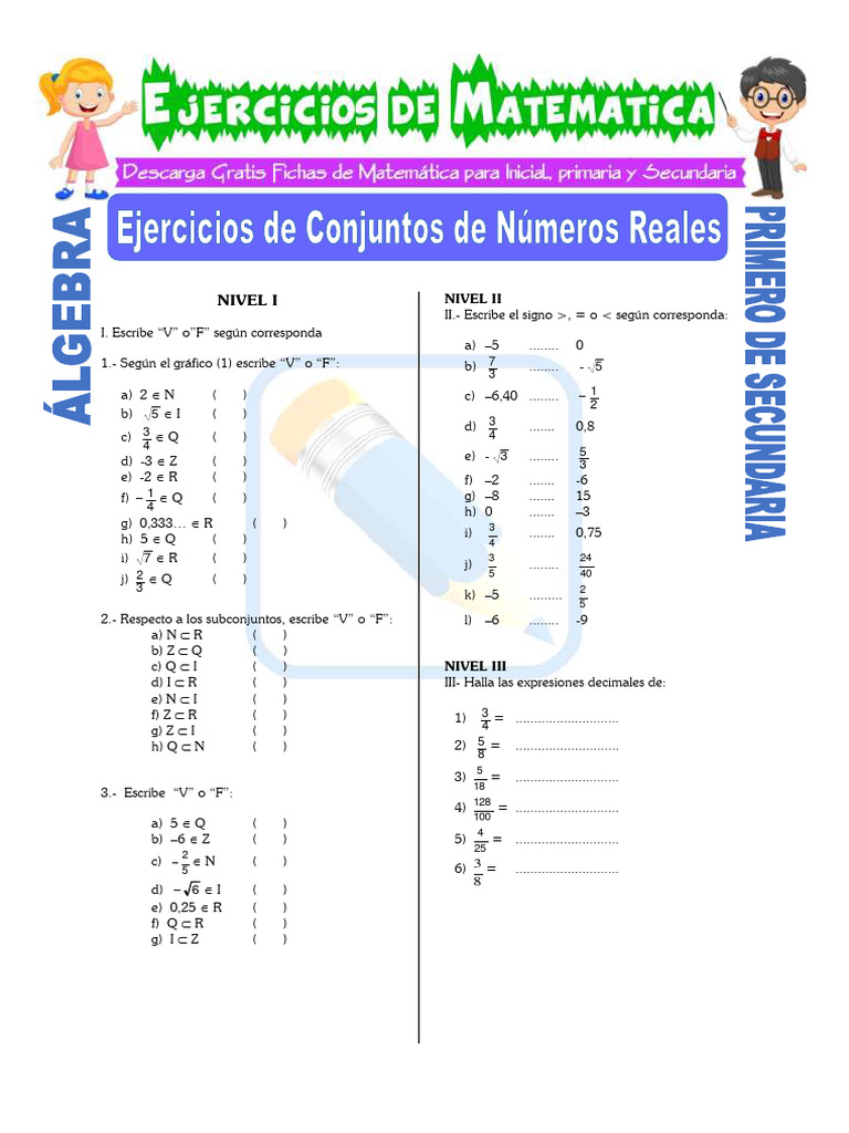 Ejercicios-de-Conjunto-de-Números-Reales-1-2 | PDF