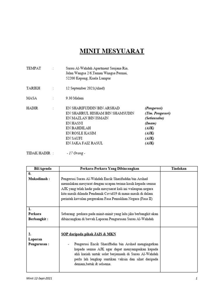 Sample - Minit Mesyuarat | PDF