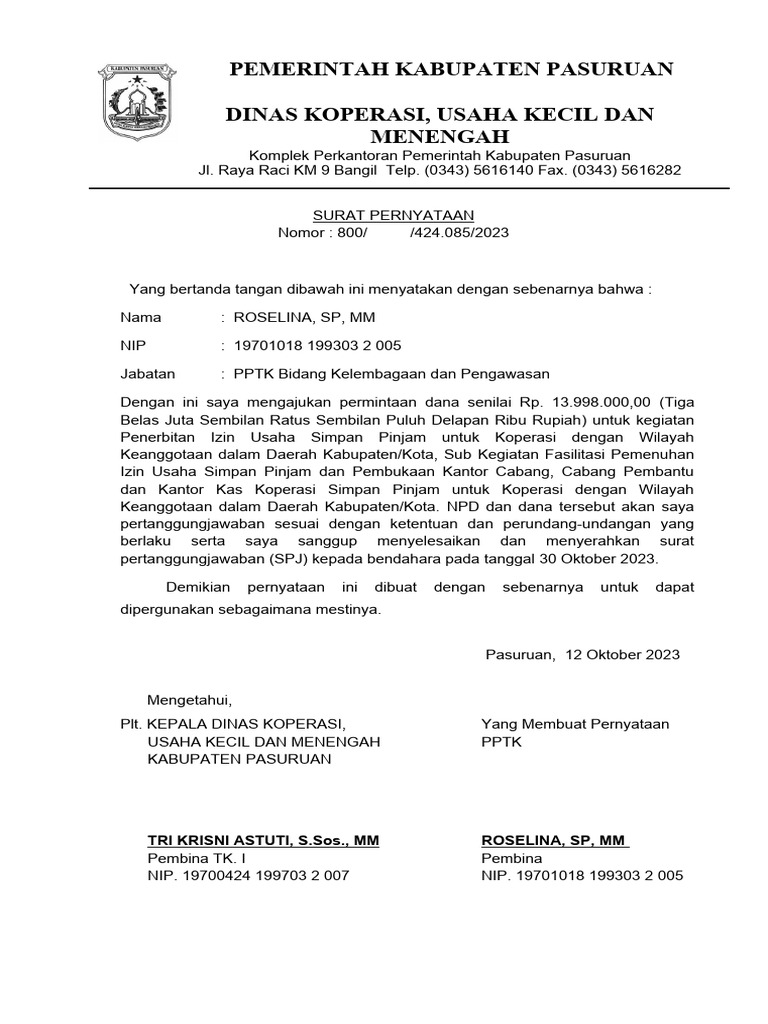 Surat Pernyataan NPD | PDF | Hukum