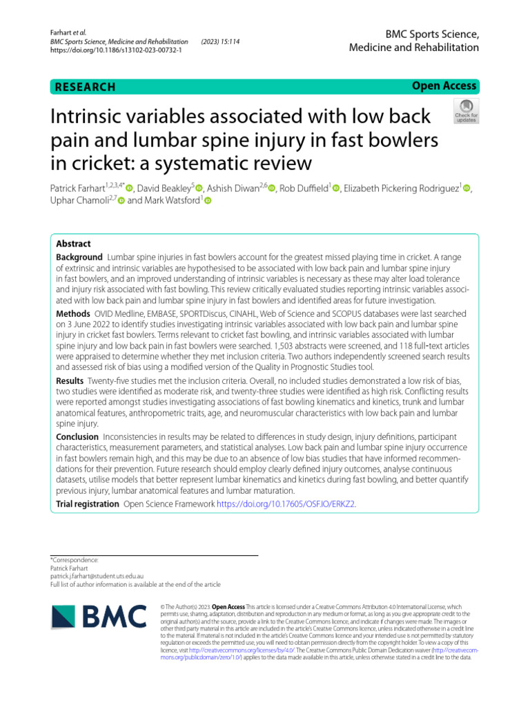 Farhart - Intrinsic Variables Associated With Low Back Pain and Lumbar ...