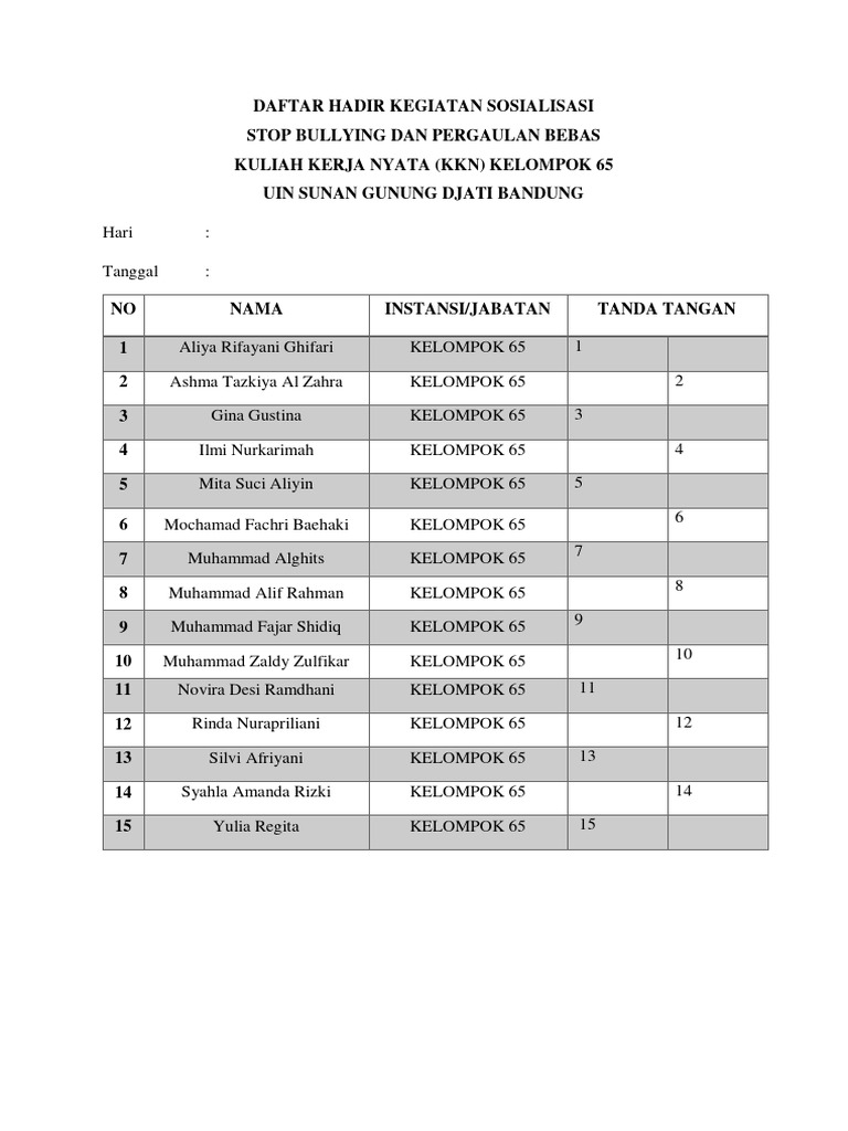 Absensi Kehadiran (Panitia) Kegiatan Sosialisasi | PDF | Gaya Hidup