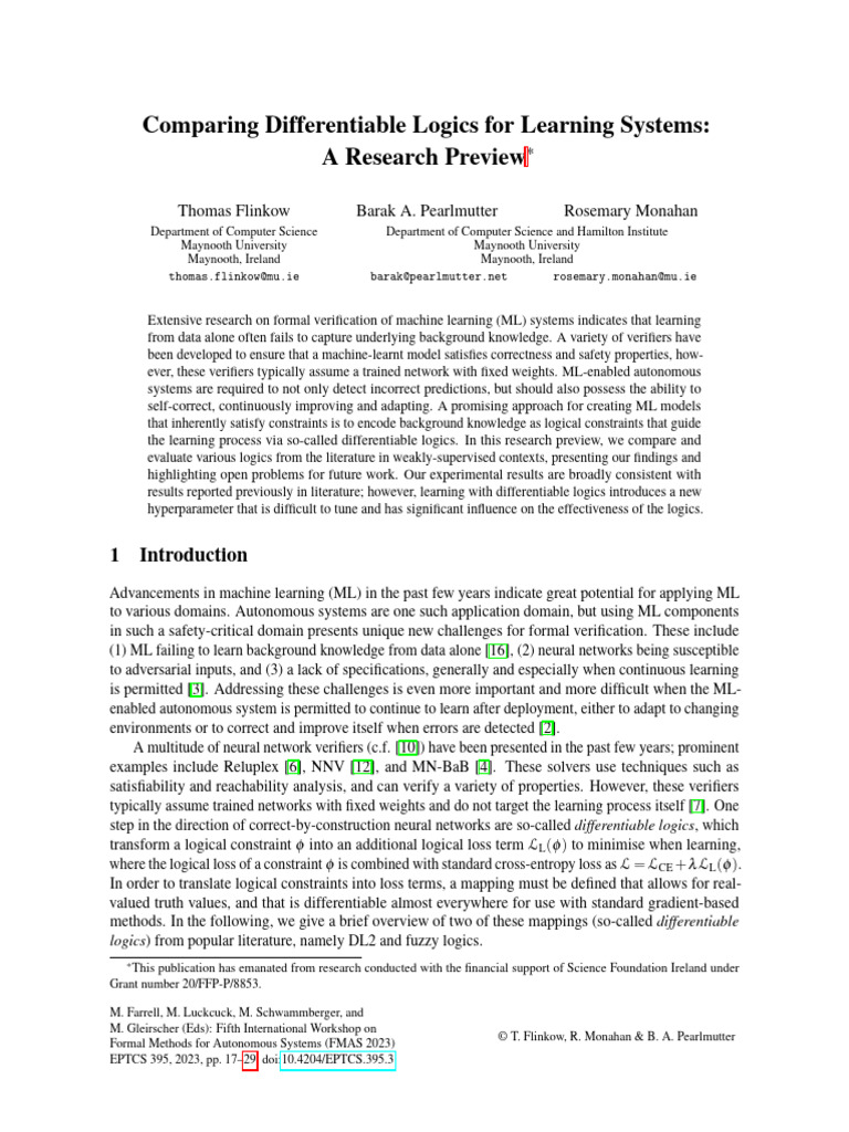 Comparing Differentiable Logics For Learning Systems: A Research Preview | PDF | Machine ...