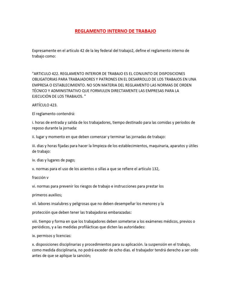 Reglamento Interno de Trabajo TR2 | PDF | Derecho laboral | Regulación