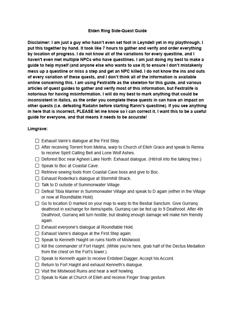 Elden Ring Side-Quest Guide | PDF