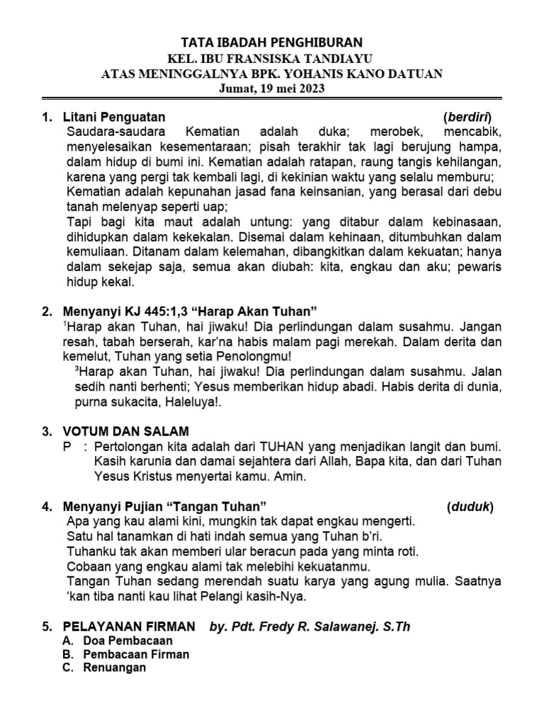 Tata Ibadah Penghiburan | PDF