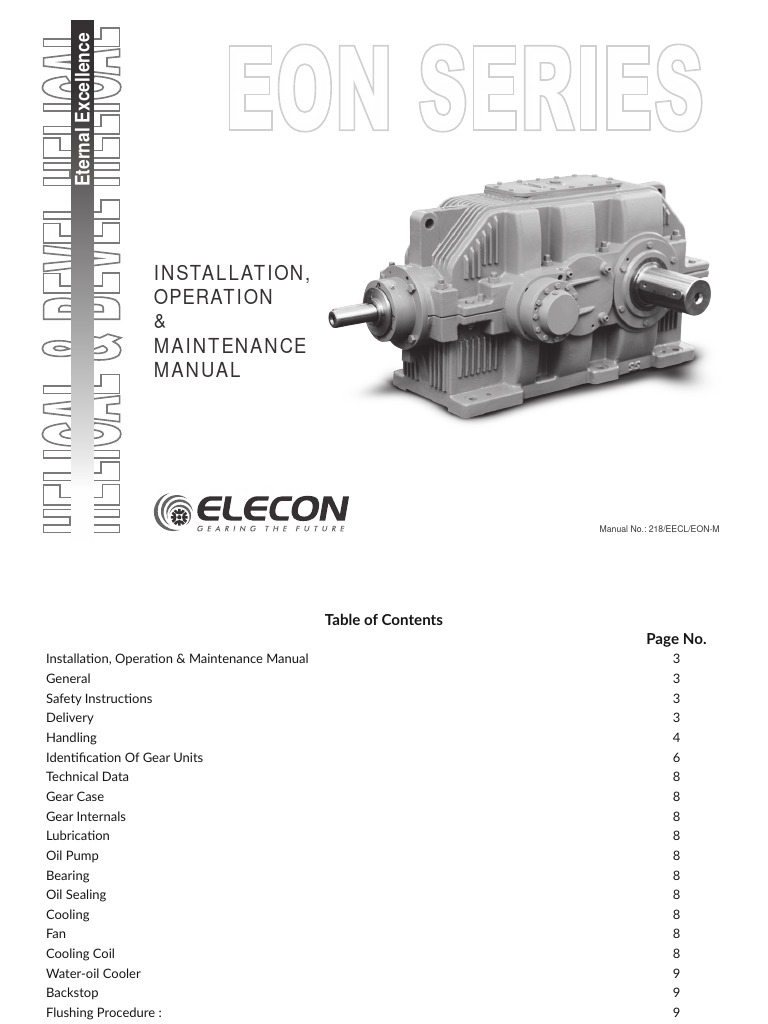 Elecon Eon Installation Maintenance Manual | PDF | Gear | Pump