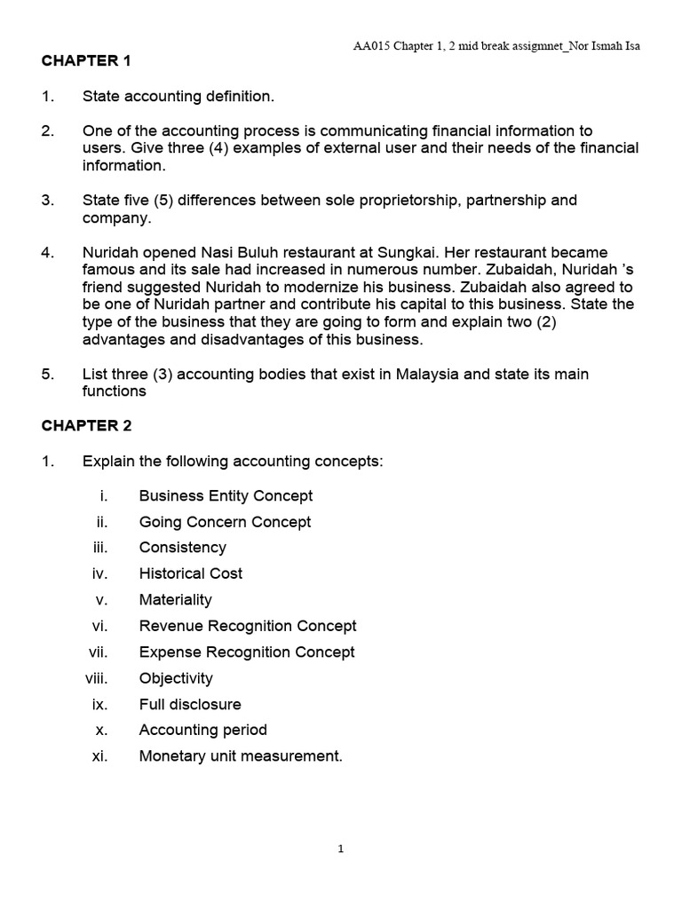 AA015 Chap 1, 2 Mid Break Assigment | PDF | Expense | Accounting