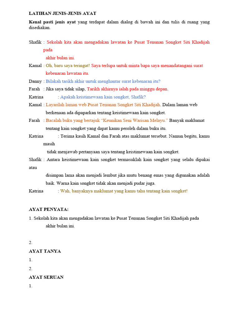 Latihan Jenis Ayat | PDF