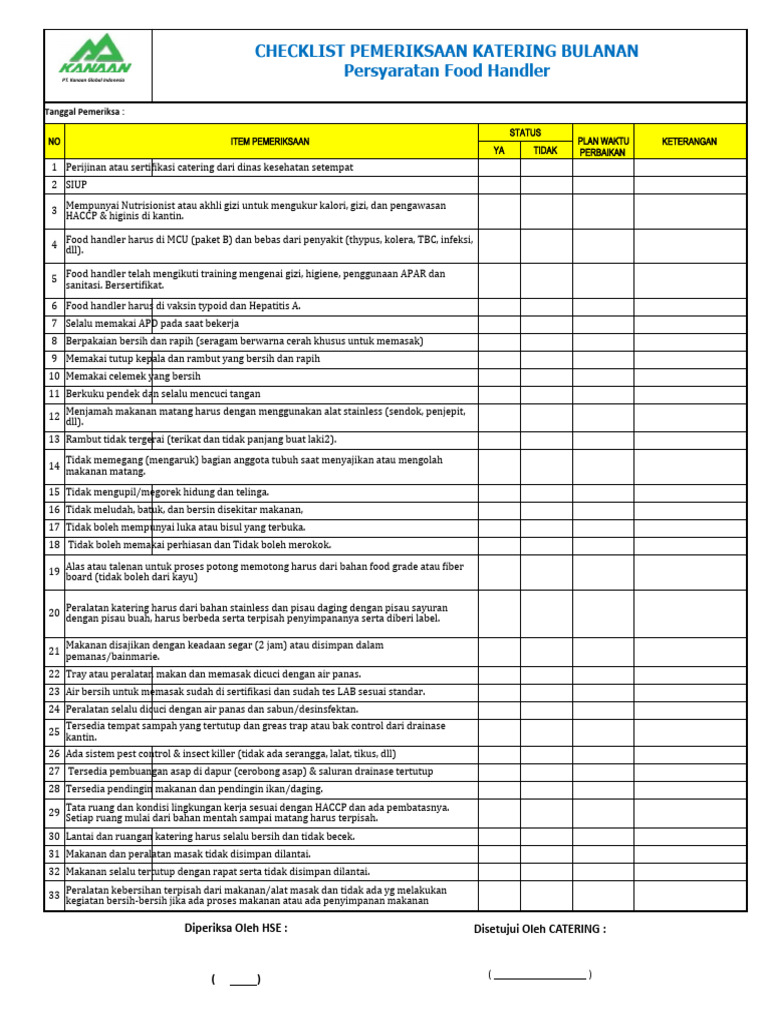 Form Internal Audit Catering | PDF
