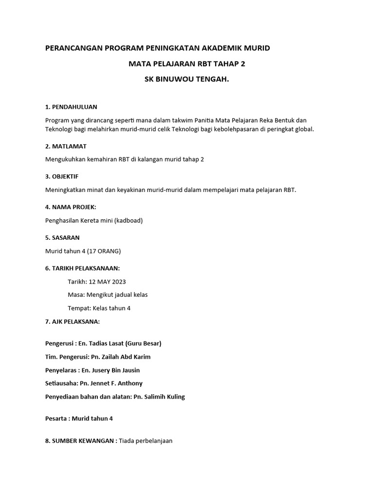 Perancangan Program Peningkatan Akademik Murid Pdf