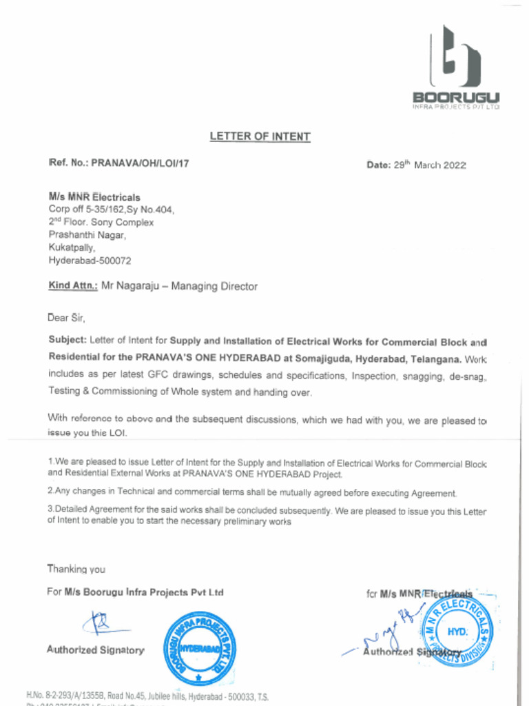 LOI - MNR Electricals | PDF