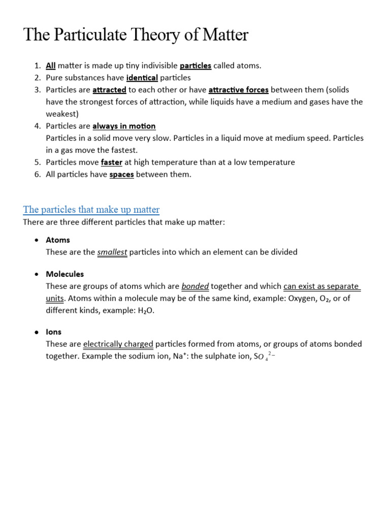 The Particulate Theory of Matter | PDF | Mixture | Chemical Substances