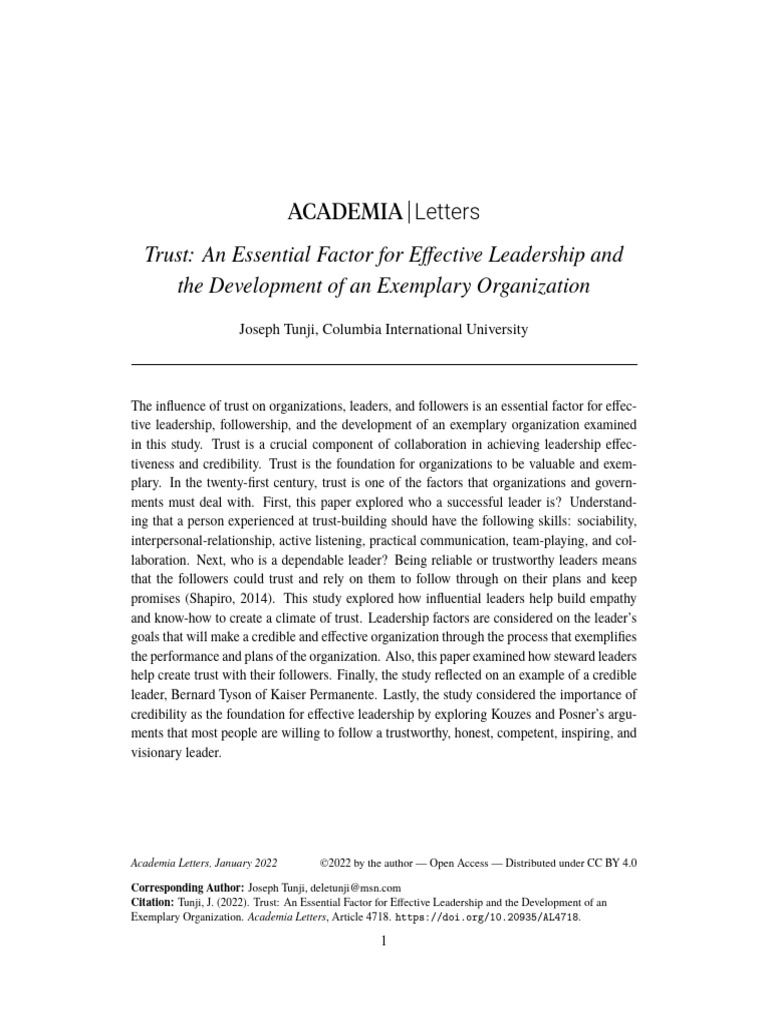 Trust An Essential Factor For Effective | PDF | Leadership | Credibility