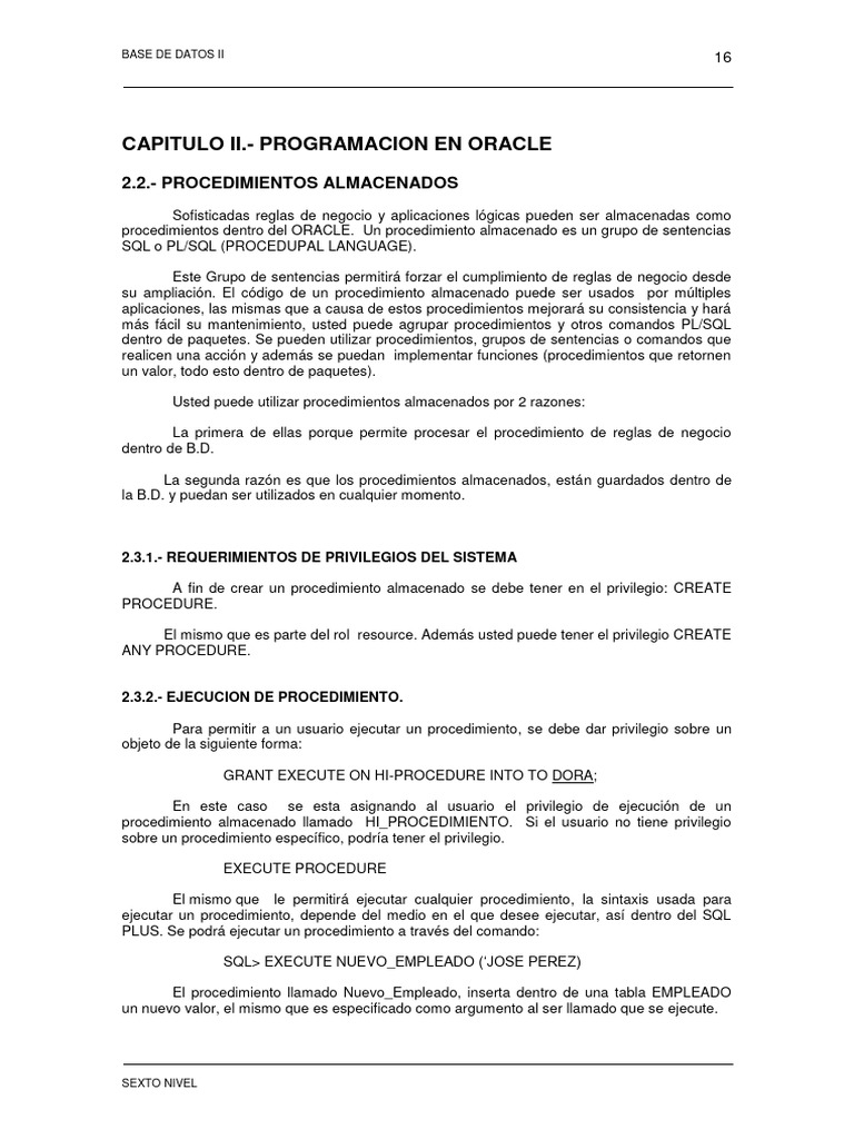 4.1 Capitulo II BDD II Procedimientos | PDF | SQL | Pl / Sql