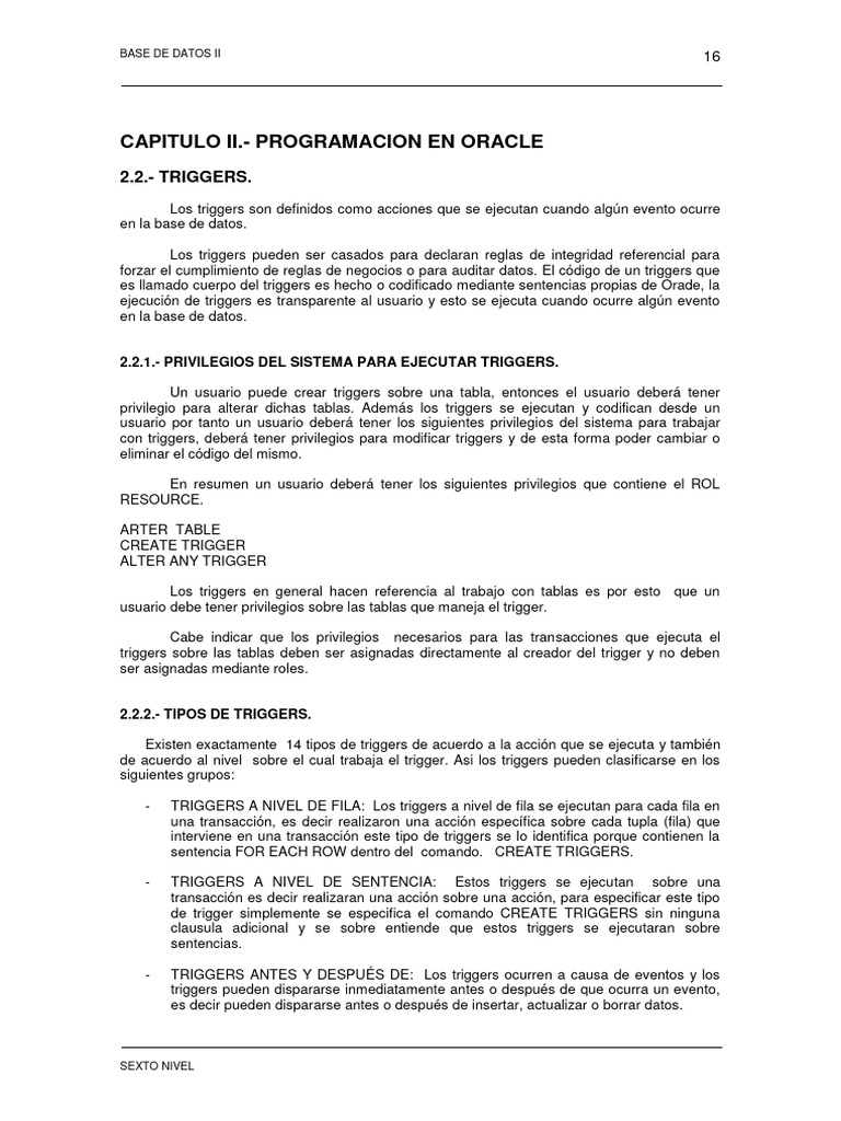 Triggers en Oracle: Guía Completa | PDF | Informática | Datos