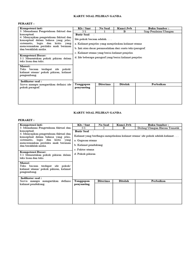 Kartu Soal Pilihan Ganda Dan Esay | PDF