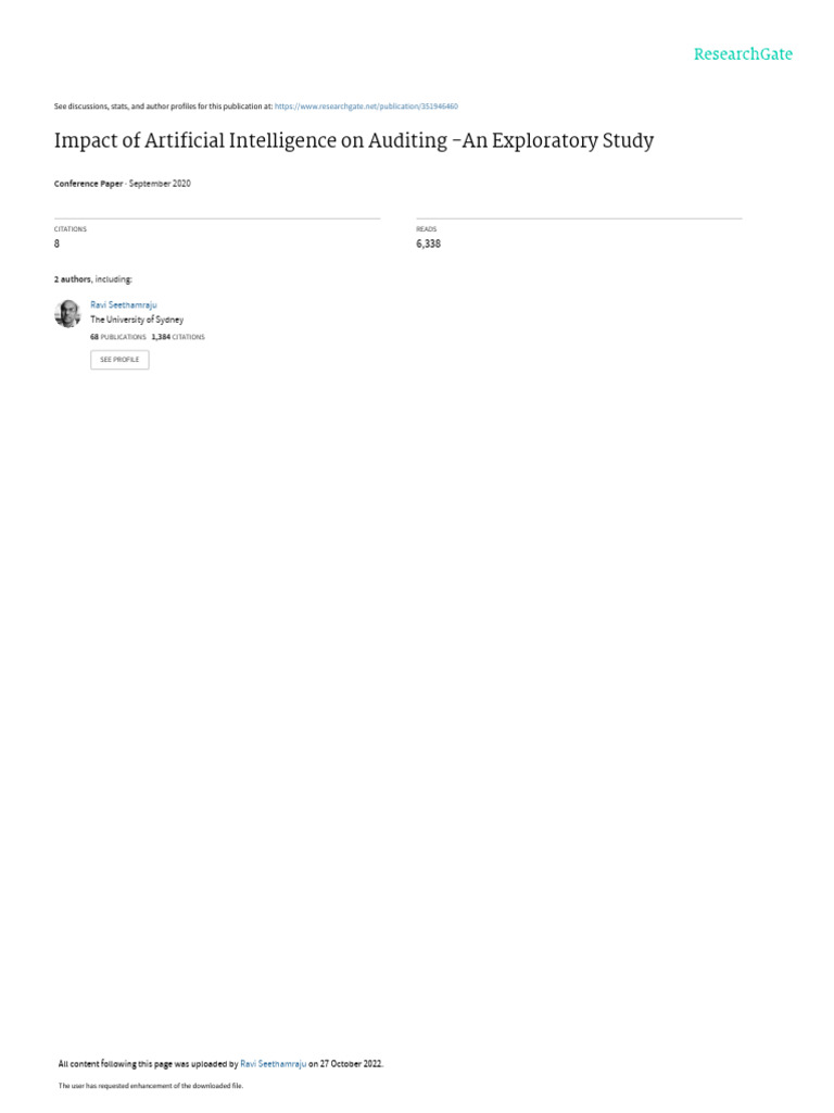 Impact of Artificial Intelligence On Auditing - An Exploratory Study | PDF | Artificial ...