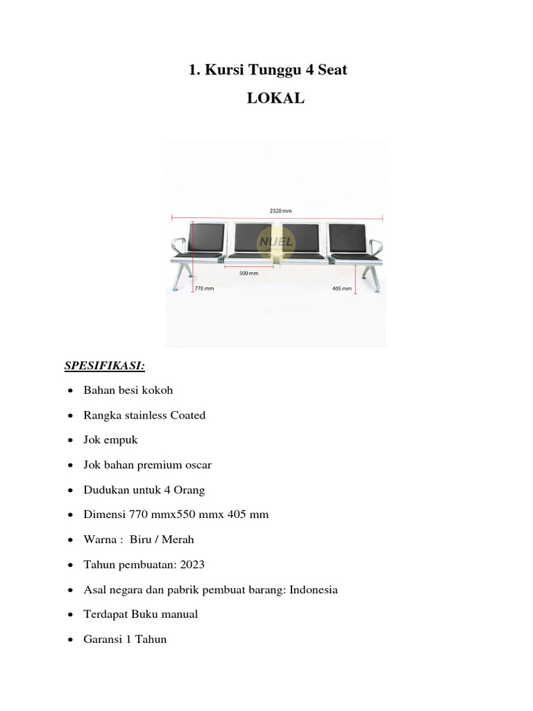 Spesifikasi Teknis Kursi Tunggu | PDF | Griya & Taman | Teknologi & Rekayasa