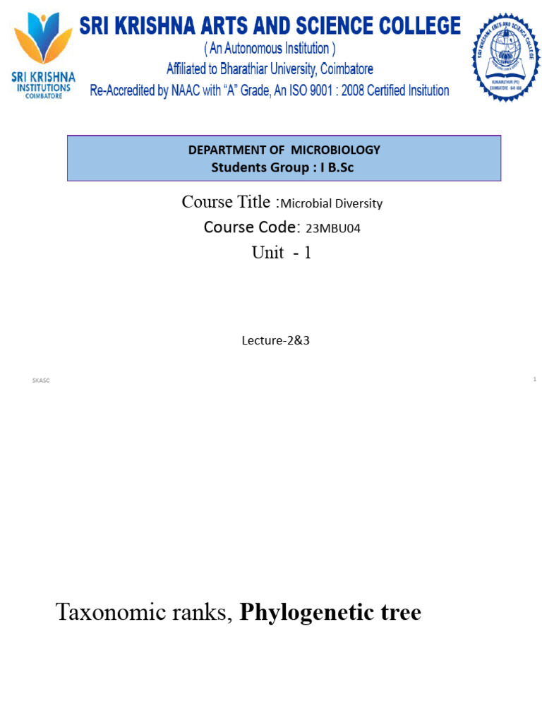 Lecture-2&3 Taxonomic Ranks, Phylogenetic Tree | PDF | Taxonomy ...