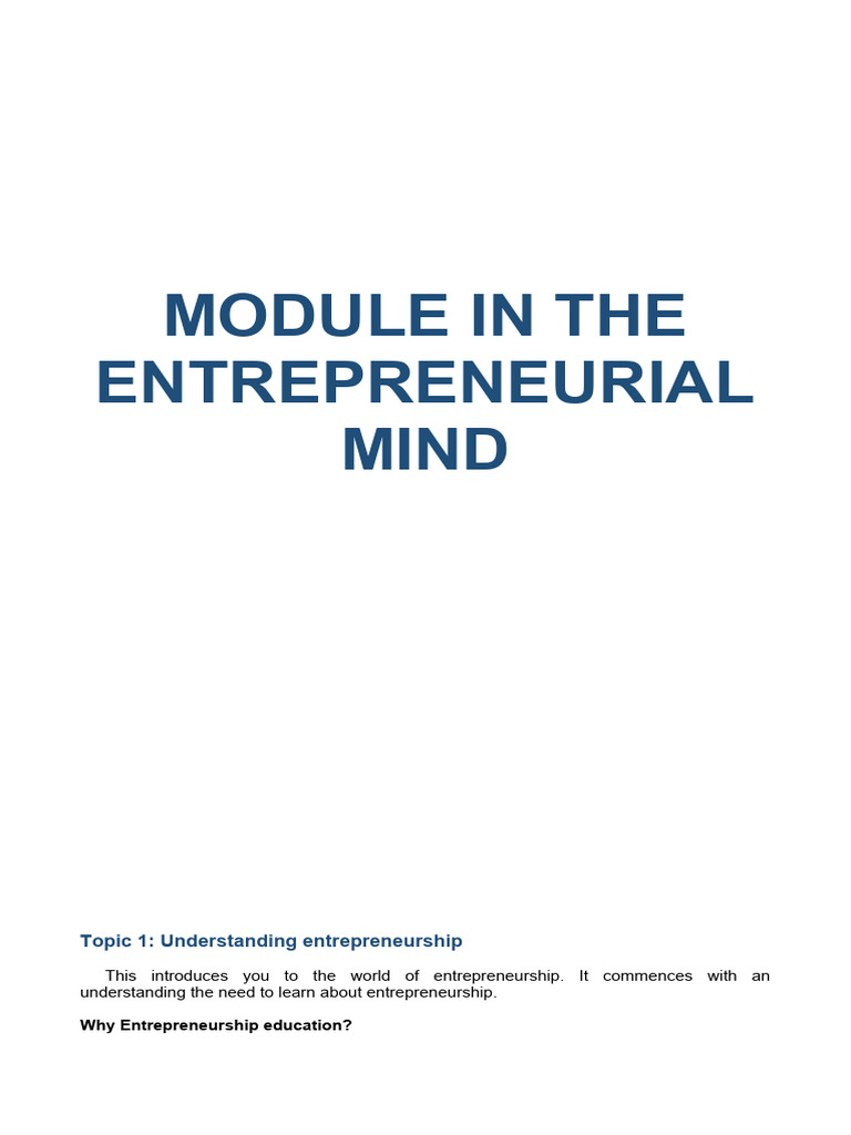 MODULE IN THE ENTREPRENEURIAL MIND Midterm | PDF | Entrepreneurship | Mindset