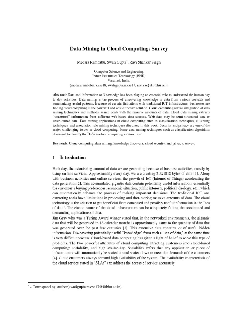 Data Mining in Cloud Computing Survey | PDF | Cloud Computing | Cluster ...