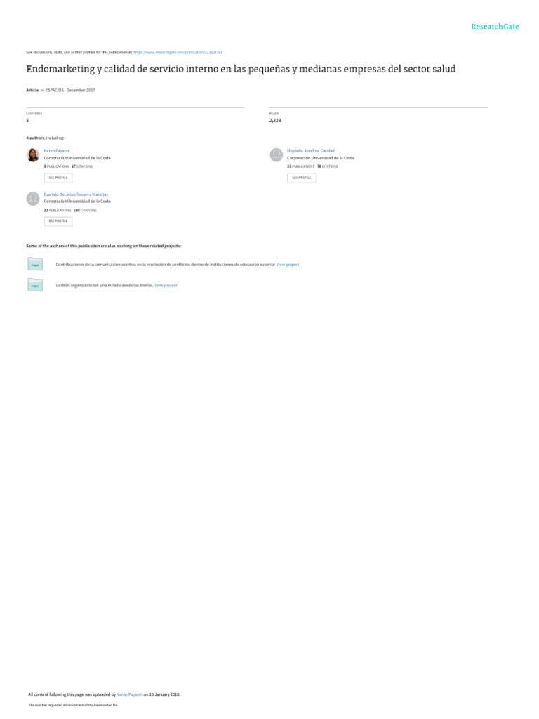Endomarketing y Calidad de Servicio Interno en Las Pequeñas y Medianas Empresas Del Sector Salud ...