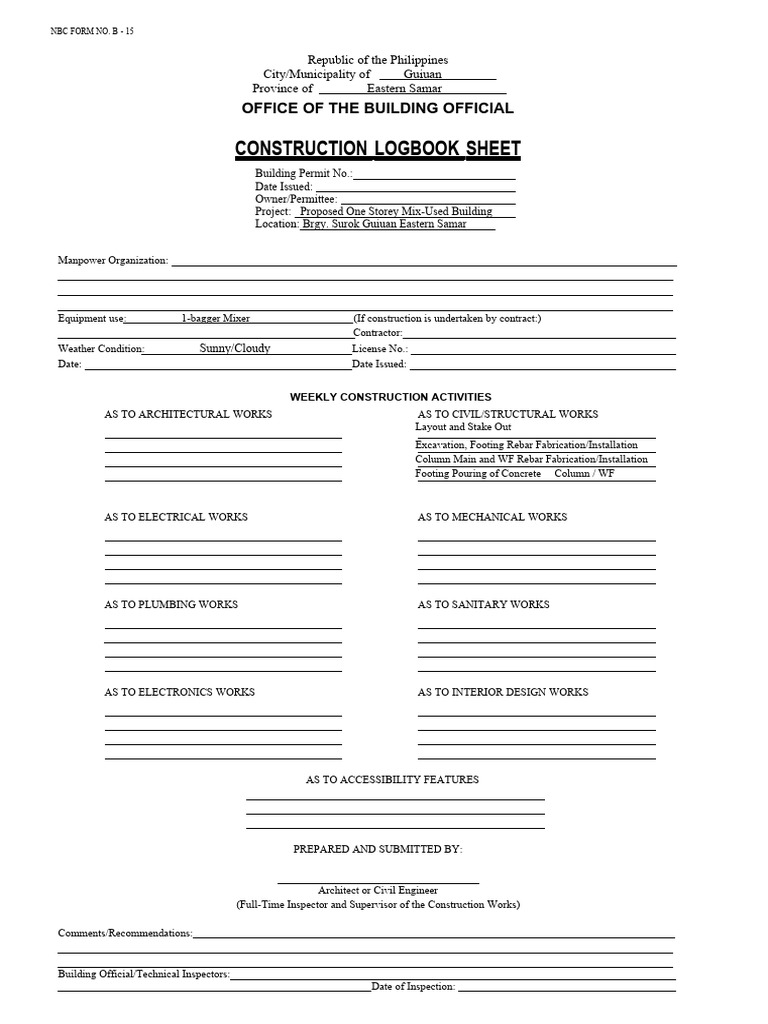Guiuan Construction Logbook | PDF | Building Engineering | Civil ...