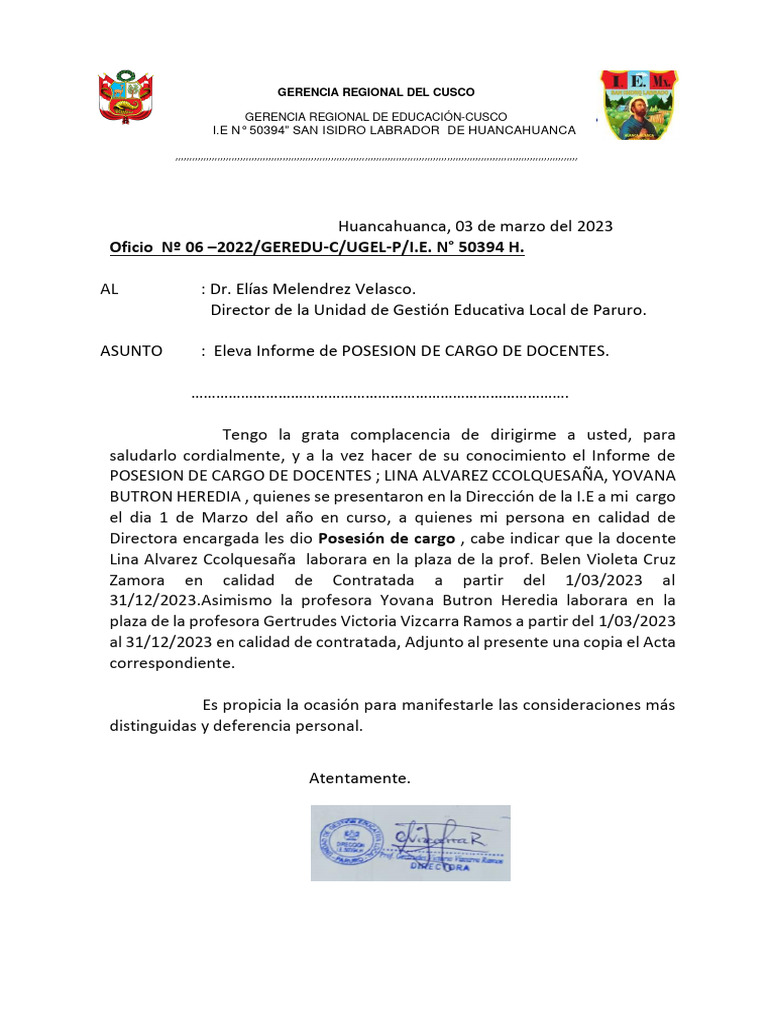 Informe Posesion de Cargo. | PDF