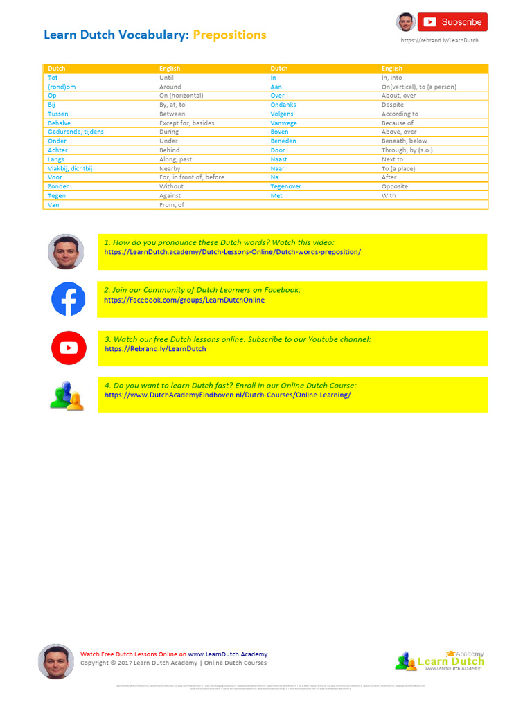 LEARN DUTCH Preposition | PDF | Linguistics | Human Communication