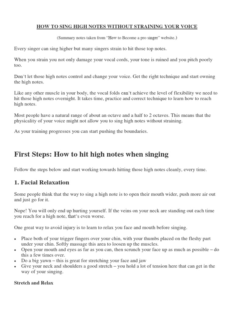 How To Sing High Notes Without Straining Your Voice | PDF