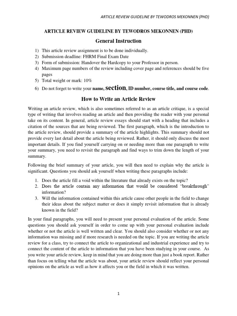 Article Review Guideline | PDF | Methodology | Science Article Review Guideline | PDF | Methodology | Science