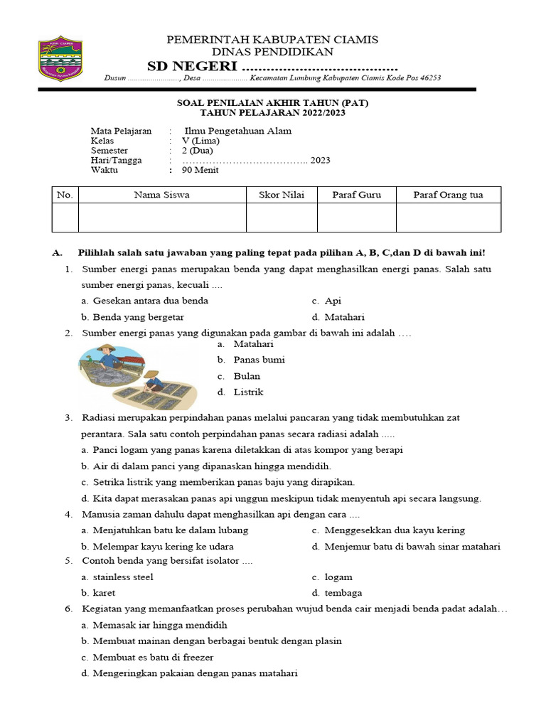 Soal PAT IPA Kelas 5 Semester 2 | PDF