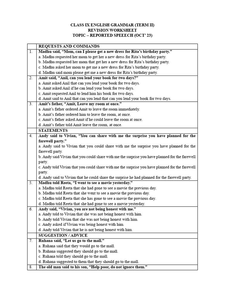 Grammar Worksheet Narration | PDF