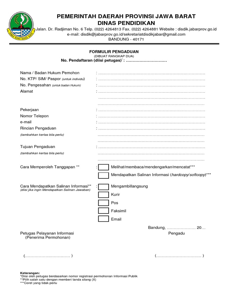Formulir Pengaduan | PDF