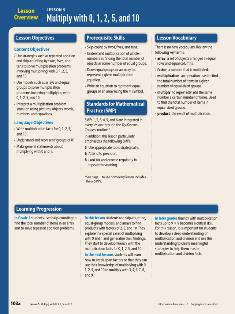 I-Ready At-Home Math G3 C1 Teacher Guide | PDF | Multiplication ...