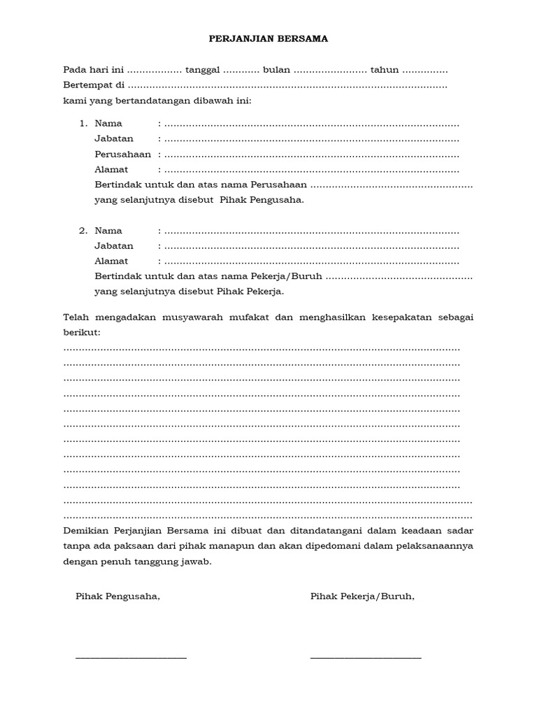 Contoh Perjanjian Bersama Bipartit | PDF