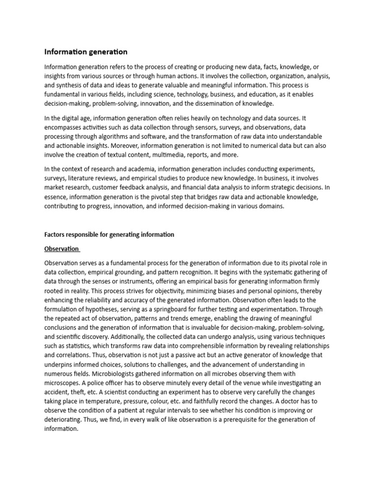 Information Generation | PDF | Data | Information
