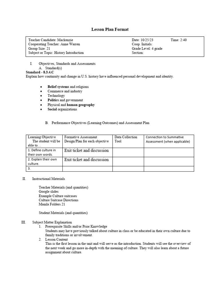 History Unit Introduction Lesson | PDF | Cognition | Learning