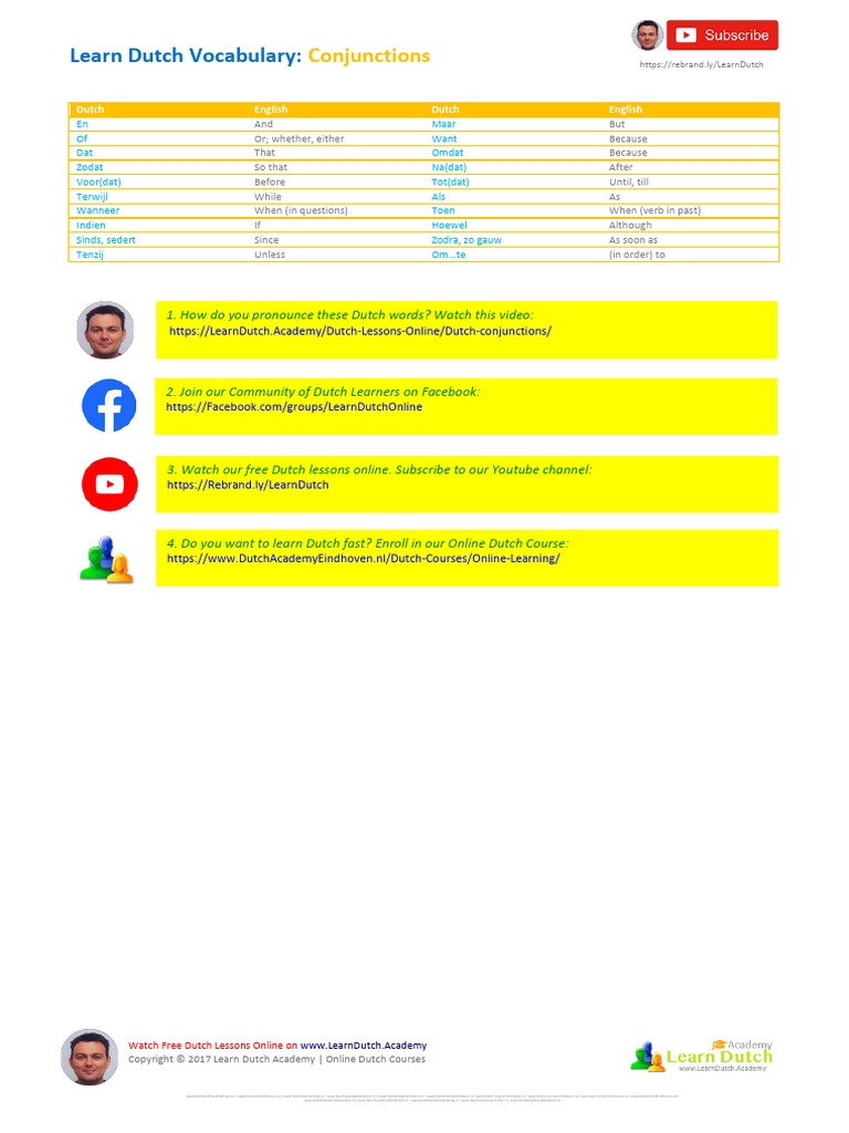 LEARN DUTCH Conjunctions | PDF | Linguistics | Human Communication