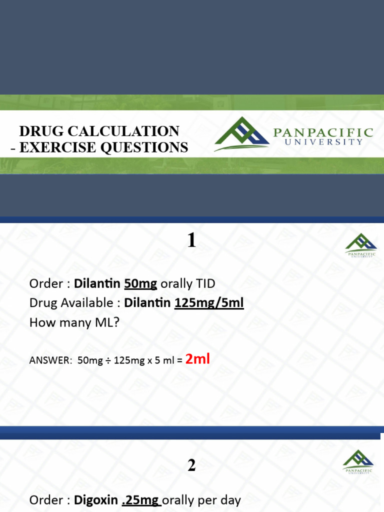 Drug Calc Sample Questions | PDF | Drugs | Pharmacology