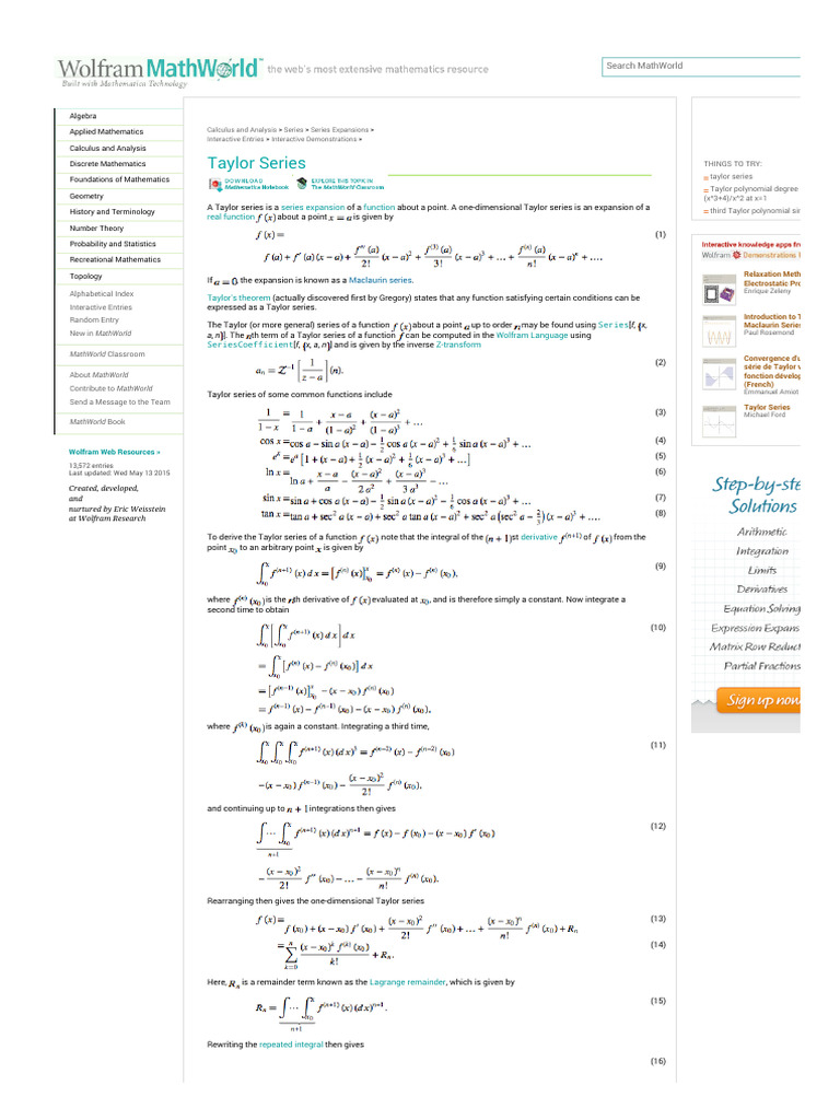 Taylor Series - From Wolfram MathWorld | PDF | Function (Mathematics ...