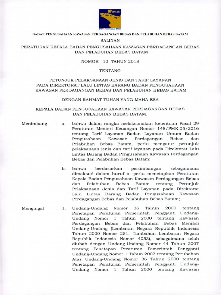Salinan Perka Nomor 10 Tahun 2018 | PDF