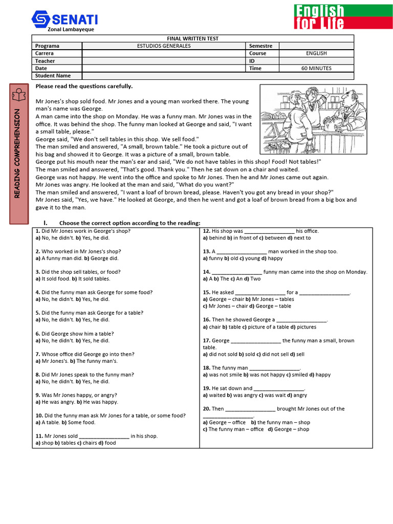 Reading Comprehension Test with Questions | PDF