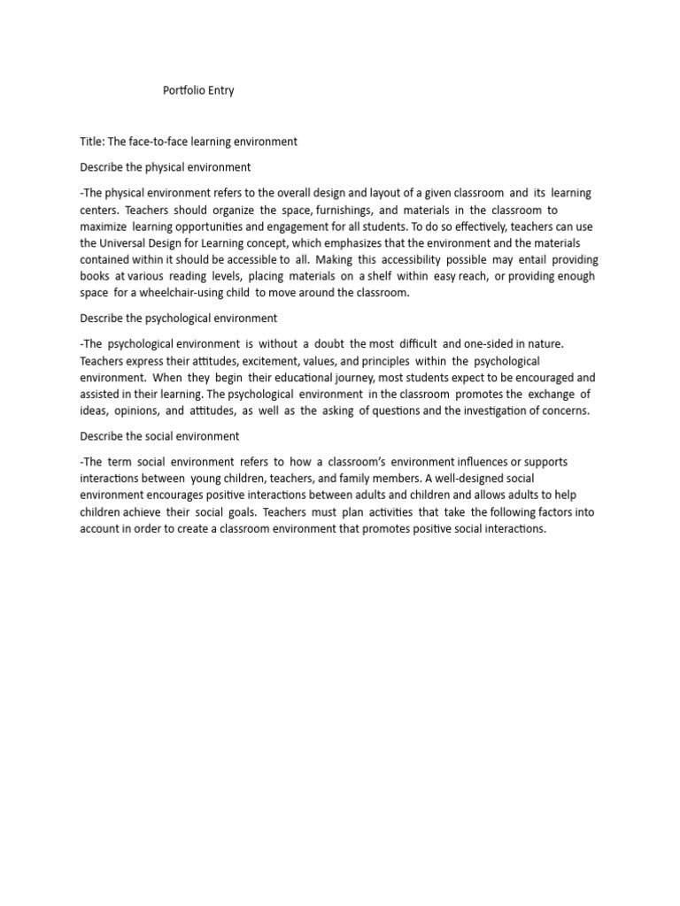 Classroom Learning Environment Analysis | PDF | Career & Growth