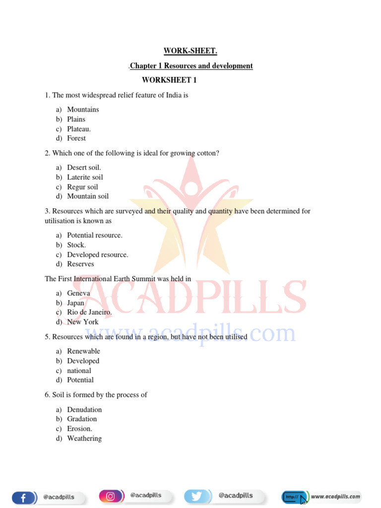 Worksheet Class - X Geography | PDF | Soil | Resource