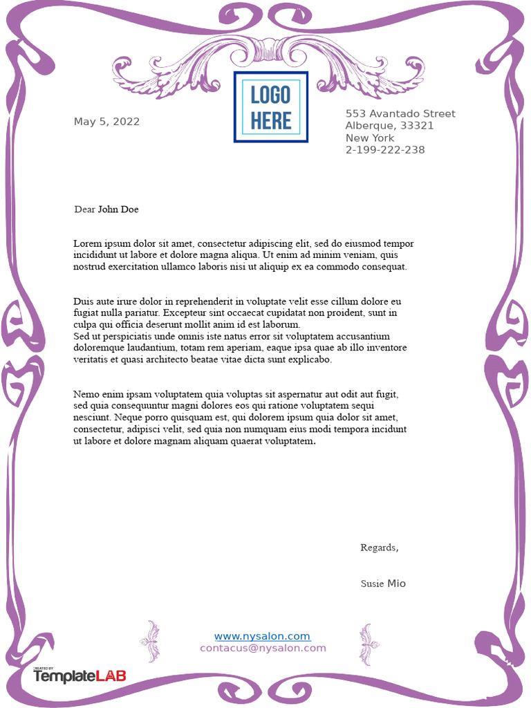 Beauty Salon Letterhead Template | PDF