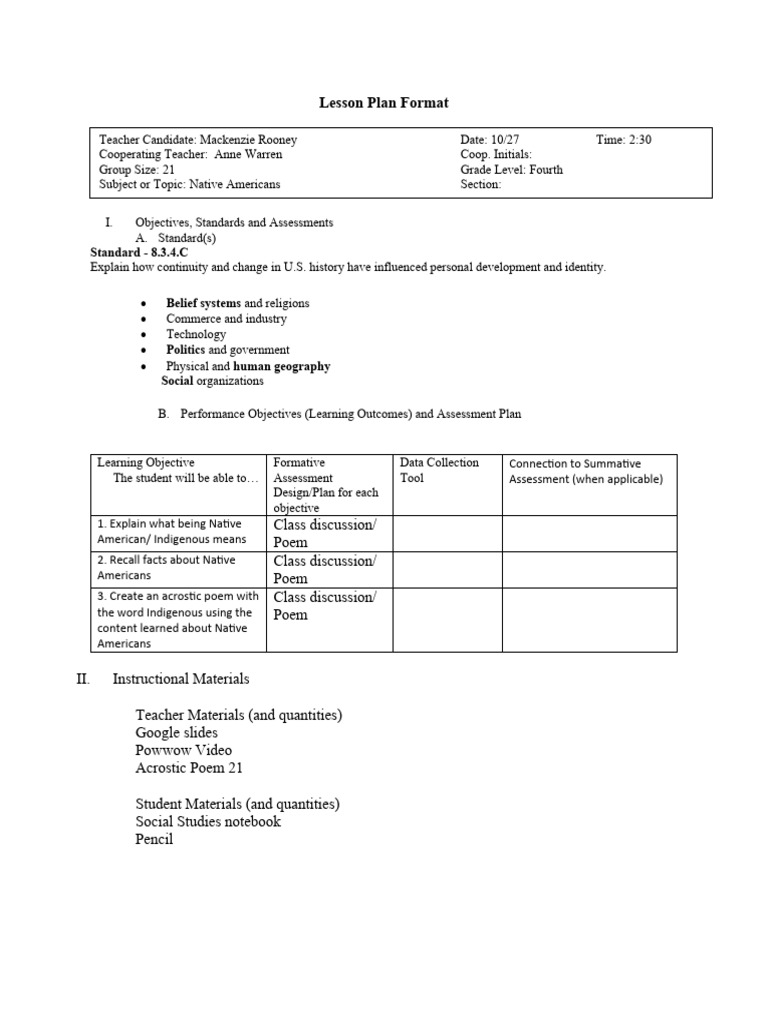 Native Americans Lesson Plan | PDF | Indigenous Peoples Of The Americas ...