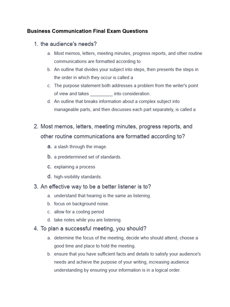 Business Communication Final Exam Questions (BC) | PDF | Information ...